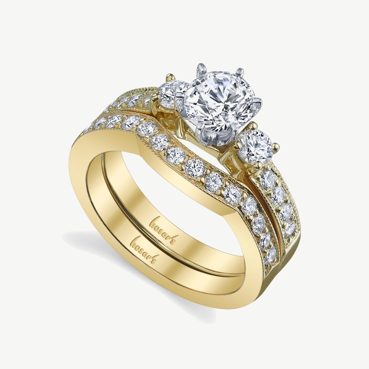 Husar's House of Fine Diamonds. 14K Yellow Gold Three Stone Engagement Ring